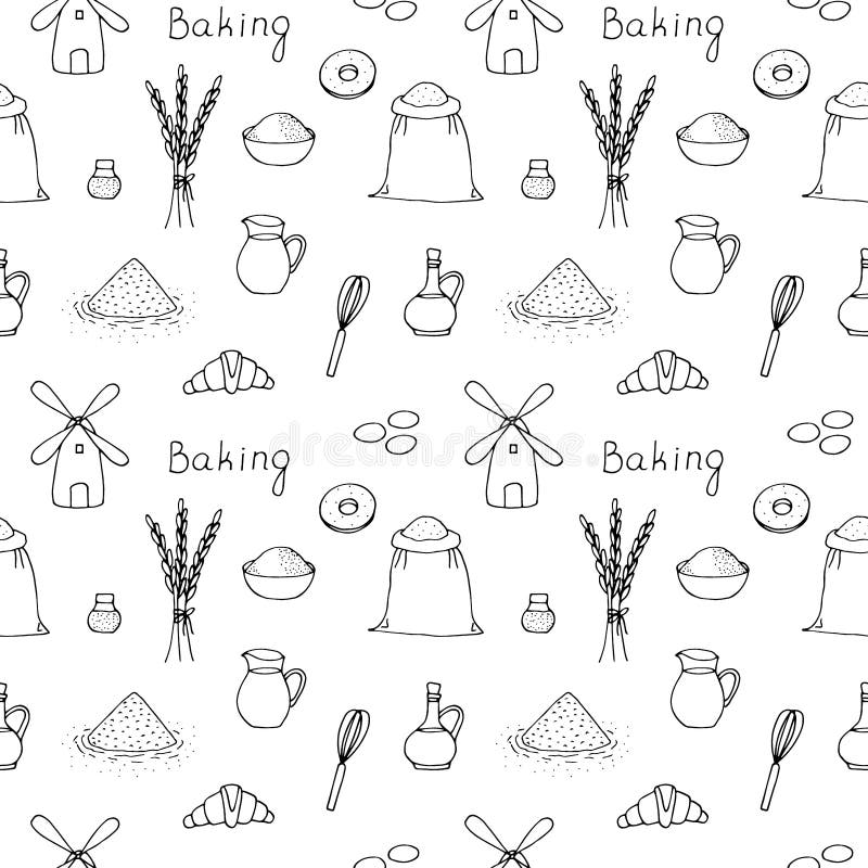 Baking Seamless Pattern Vector Illustration, Hand Drawing Doodles Stock ...