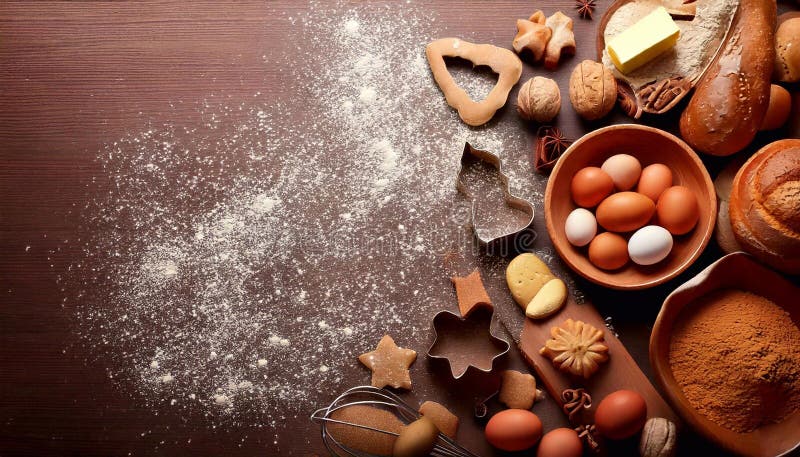 Baking Session Preparation with Assorted Ingredients and Tools on a ...