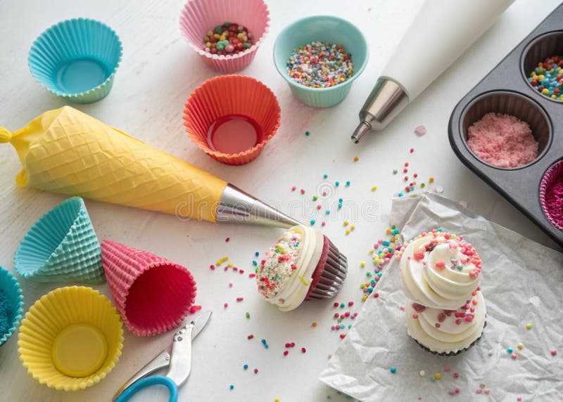 A Baking Setup Showcasing Cupcake Essentials with Room for Creative ...