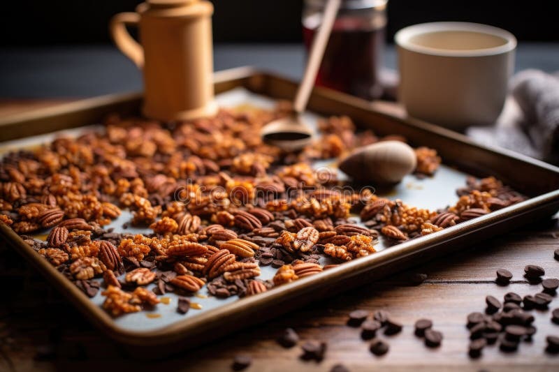 Baking Sheet with Granola Clusters Fresh from Oven Stock Illustration ...