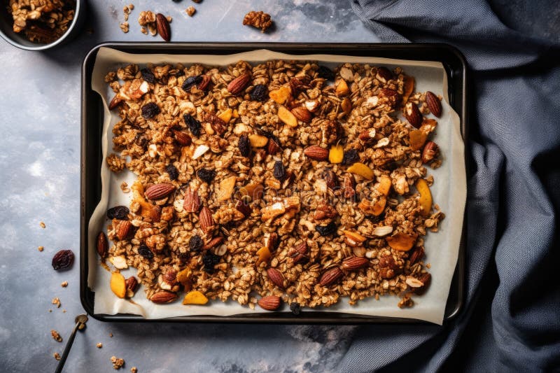 Baking Sheet with Granola Mix Spread Out Evenly Stock Illustration ...