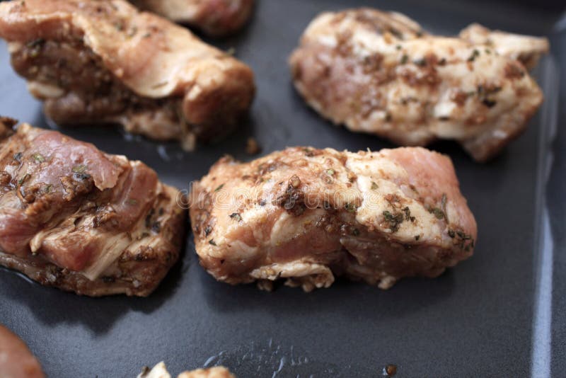 Baking Sheet with Pieces of Pork Ribs Stock Image - Image of food ...