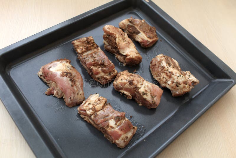 Baking Sheet with Pork Ribs Stock Image - Image of garlic, preparation ...
