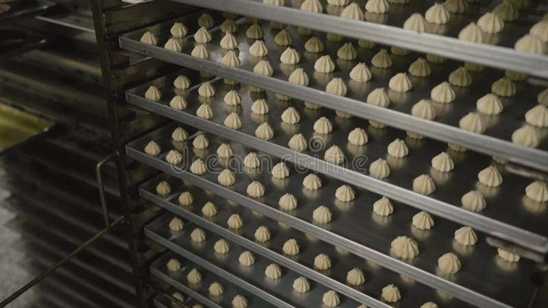 Baking Trays Getting Filled with Cookie Dough in Food Factory. Stock ...