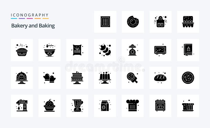 25 Baking Solid Glyph Icon Pack. Vector Icons Illustration Stock Vector ...