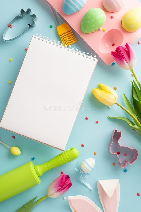 Baking for Spring Celebration Theme. Overhead Vertical Shot of Table ...