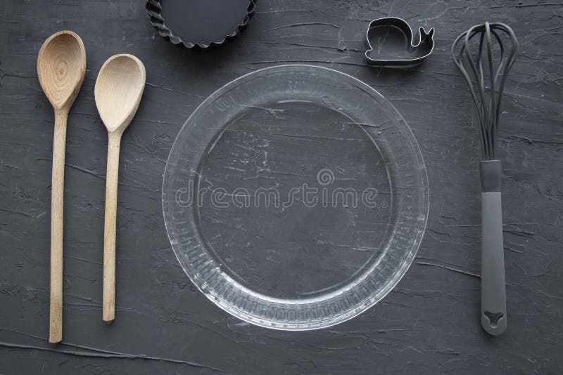 Baking Supplies and Tools on Black Table. Baking Preparation Cooking ...