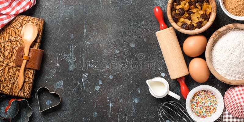 Baking Table with Ingredients and Cookbook Stock Photo - Image of ...