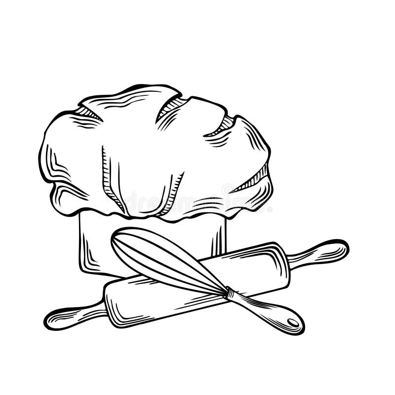 Baking Tools and Chefs Hat. Rolling Pin with Whisk. Professional ...