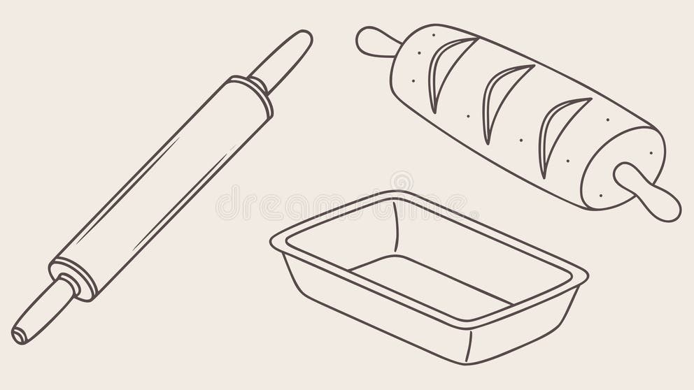 Baking Tools Including a Rolling Pin and a Rectangular Baking Pan ...
