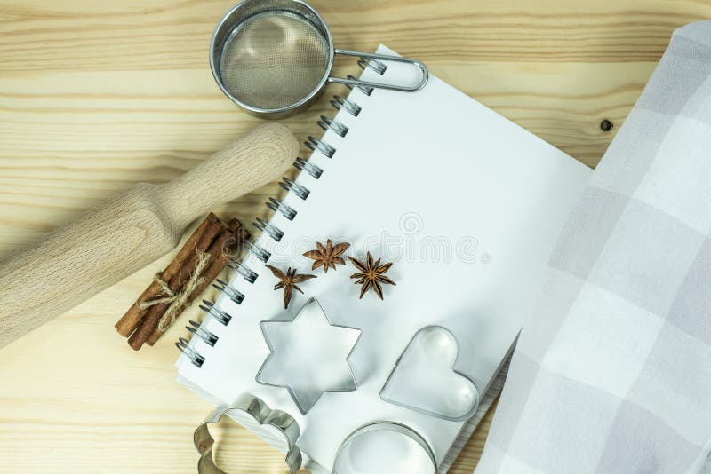 Baking Tools and Kitchen Equipment are Laid Out on a Table Sprinkled ...