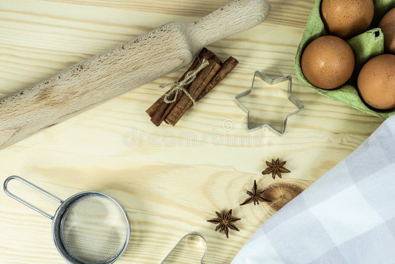 Baking Tools and Kitchen Equipment are Laid Out on a Table Sprinkled ...
