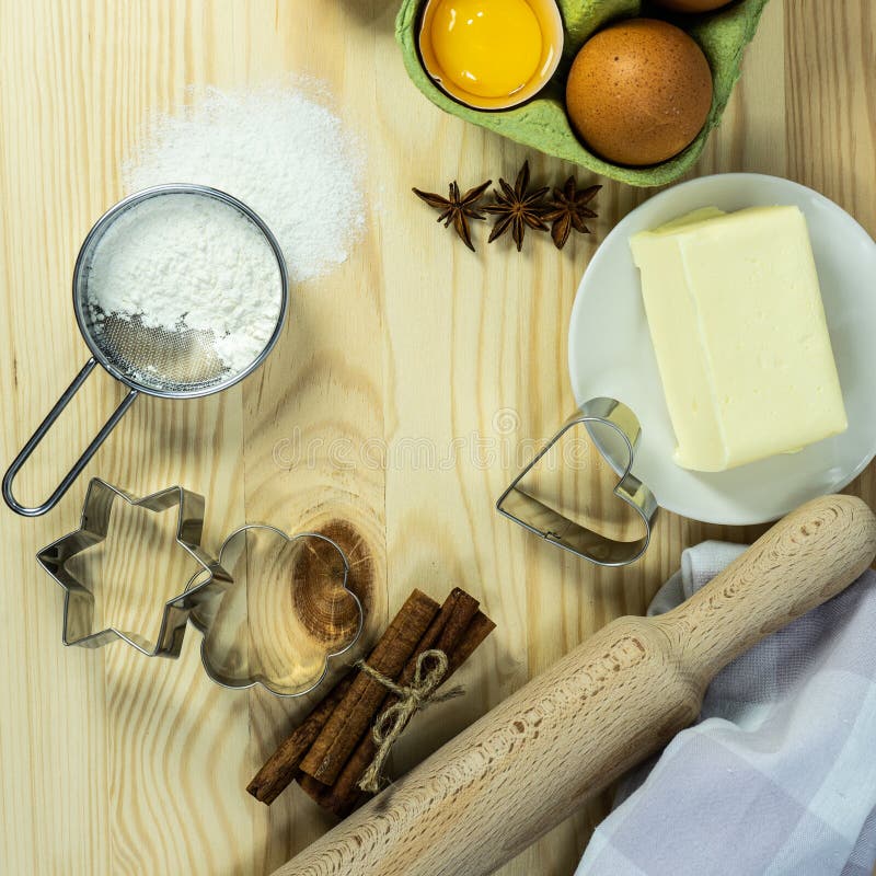 Baking Tools and Kitchen Equipment are Laid Out on a Table Sprinkled ...