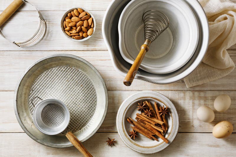 Baking Tools, Mixing Bowls, Whisk Stock Image - Image of mold, anise ...