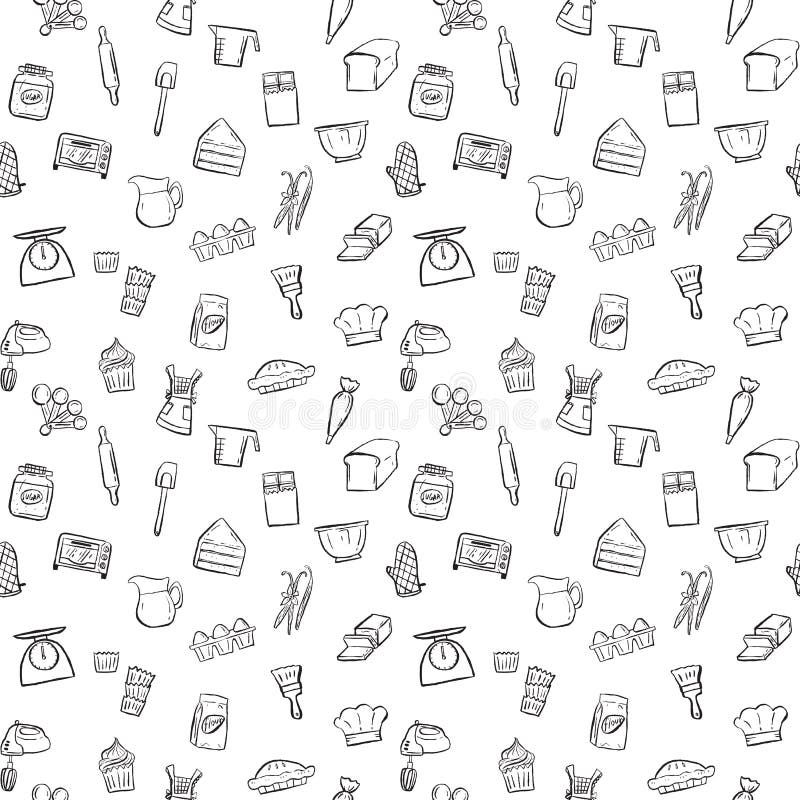 Baking Tools Seamless Pattern Background Set Stock Vector - Illustration of decoration, cooking ...