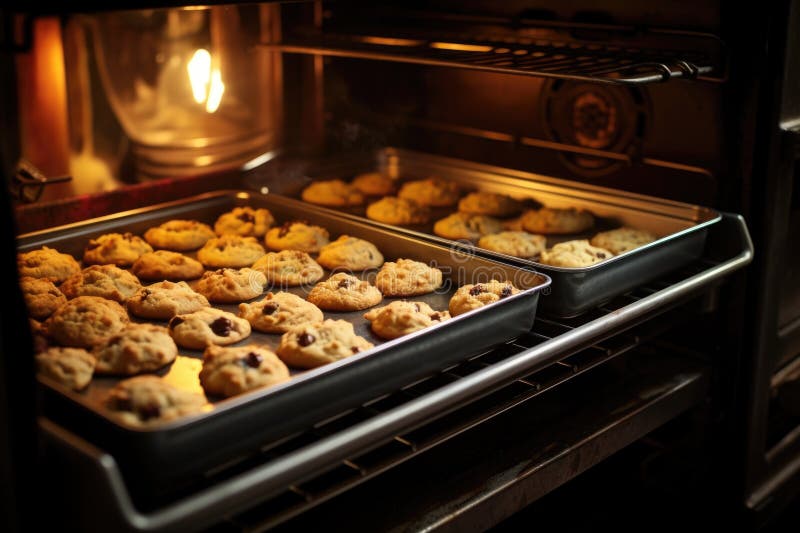 Baking Tray of Cookies or Muffins in an Open Oven Stock Illustration ...