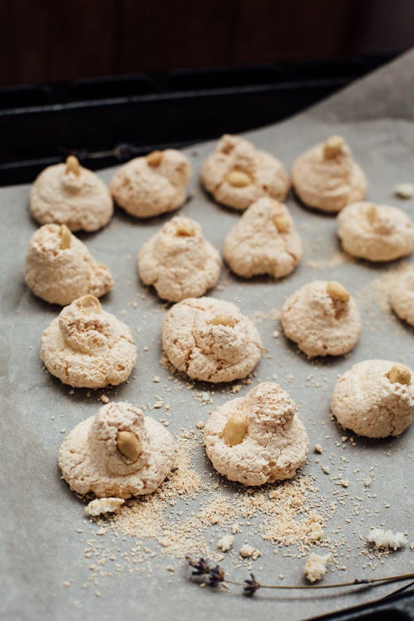 Baking Tray with Delicious Coconut Macaroons. Closeup Stock Photo ...