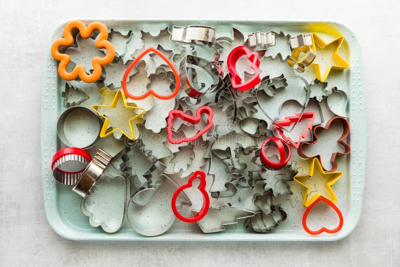 A Baking Tray Filled with Cookie Cutters of All Different Shapes and ...