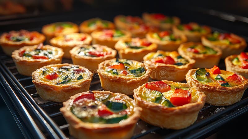 Baking Tray with Freshly Baked Mini Quiche Tarts. Stock Image - Image ...