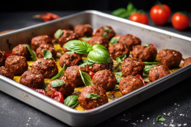 Baking Tray with Meal Prep Meatballs Ready for Baking Stock Image ...