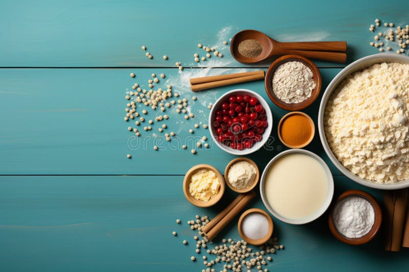 Baking Utensils, Flat Lay, Recipe Mockup, Blue Background Stock ...