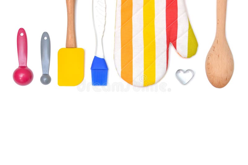 Baking Utensils from Top View on White Background Stock Photo - Image ...