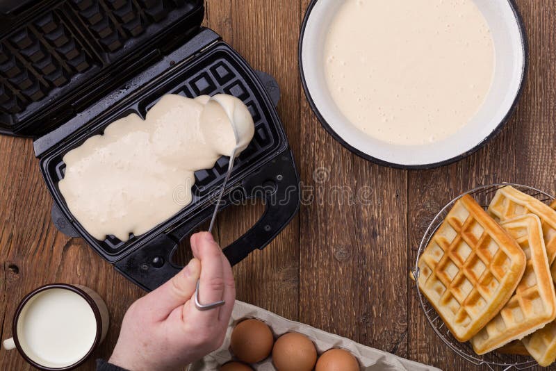 Baking Waffles at Home. Waffles Being Baked in the Waffle Maker, Square ...