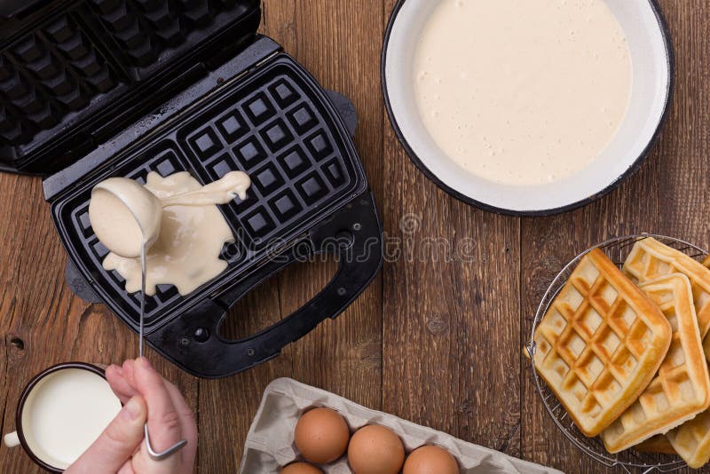Prepare and Bake Delicious Waffles at Home. View from Above Stock Image ...