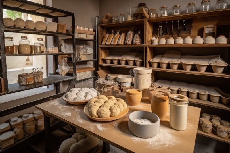 Baking Workshop in a Bakery, with Ingredients and Tools on Display Stock Illustration ...