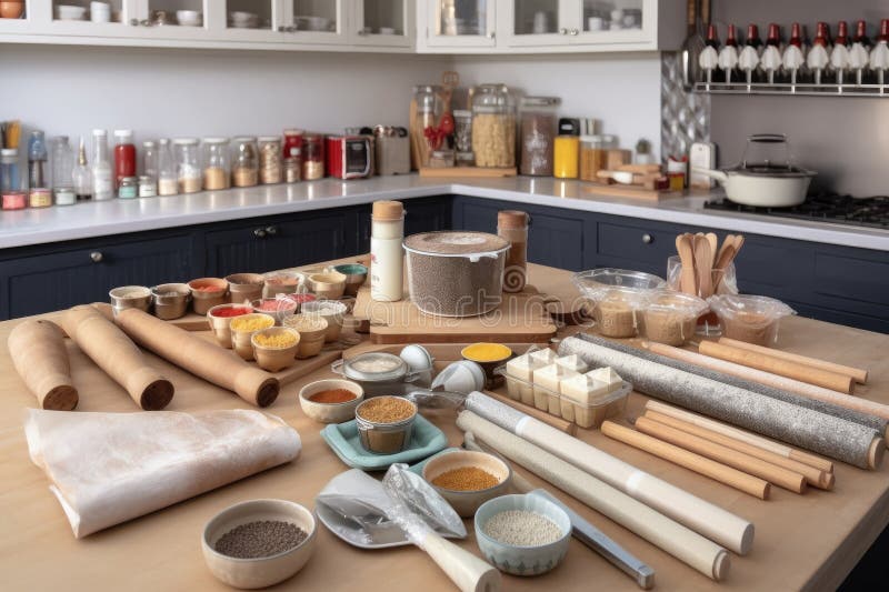 Baking Workshop, with Rolling Pins and Bowls of Ingredients on the ...
