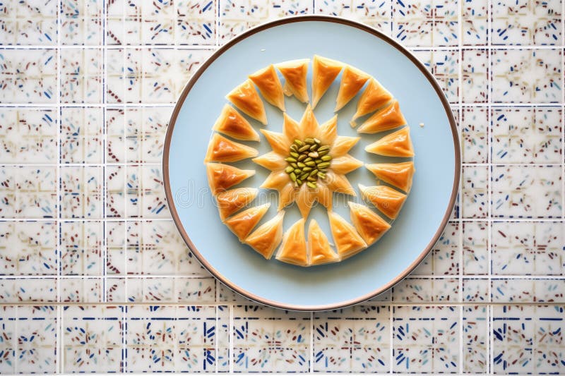 Baklava Arranged in a Circular Pattern on a Platter Stock Illustration ...