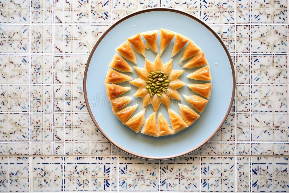 Baklava Arranged in a Circular Pattern on a Platter Stock Illustration ...