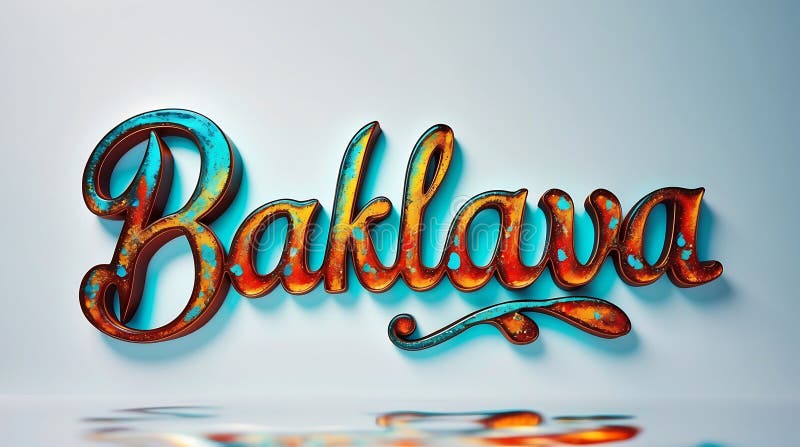 Baklava Sign with Decorative Typography Illuminated Against a Light ...