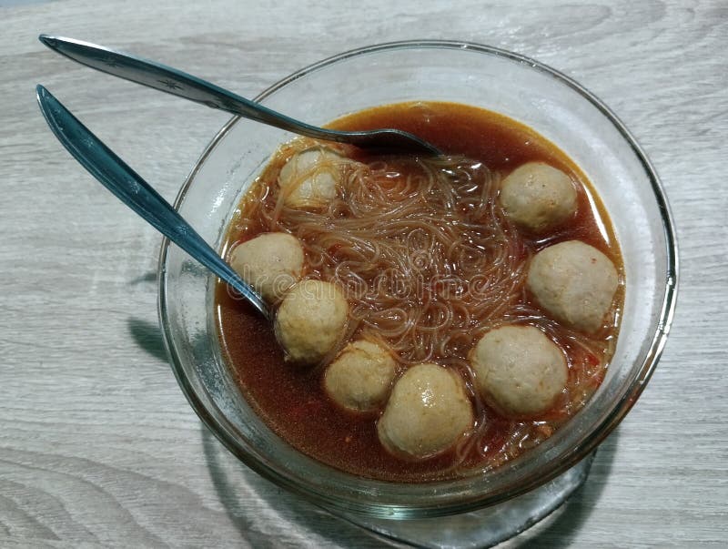 Bakso, Indonesian Meatball Soup with Noodles on the Table Stock Image ...