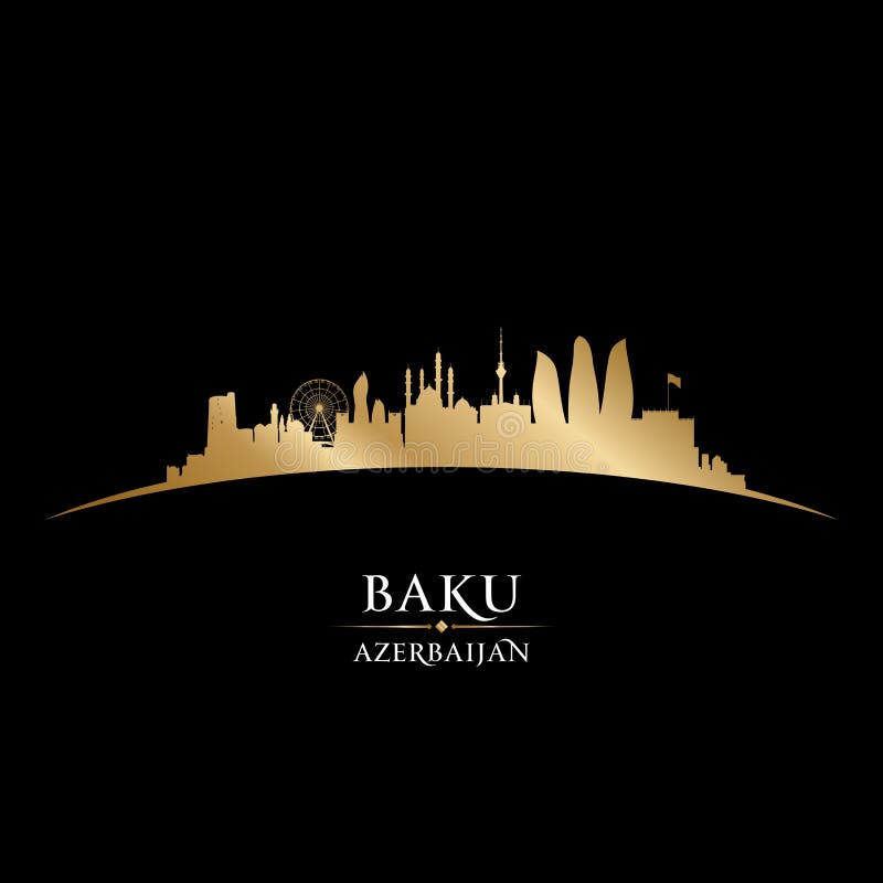 Baku Azerbaijan City Skyline Silhouette White Background Stock Vector