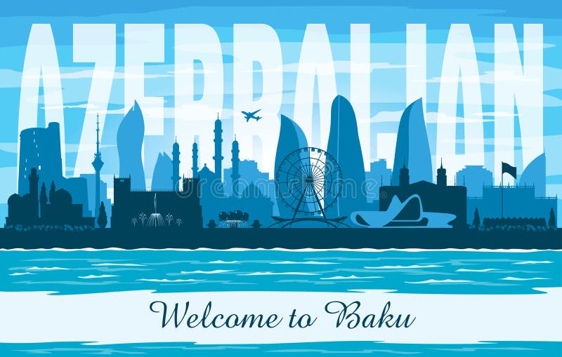 Baku Azerbaijan City Skyline Vector Silhouette Stock Vector