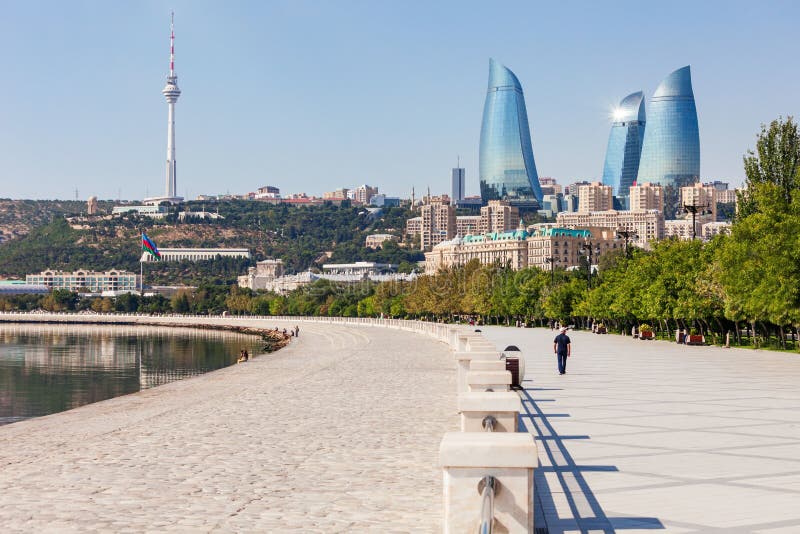 Baku-Boulevard, Kaspisches Meer Stockbild - Bild von küste, reise: 89565425