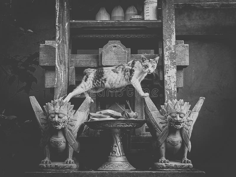 Balance Cat Black and White Stock Photo - Image of sketch, carving ...