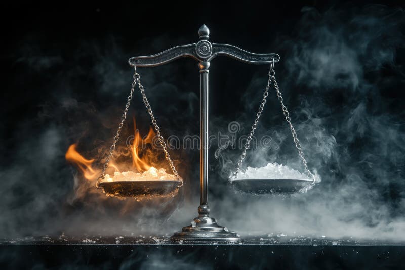 Balance Comparing Fire and Ice Representing Opposing Forces Stock Image ...