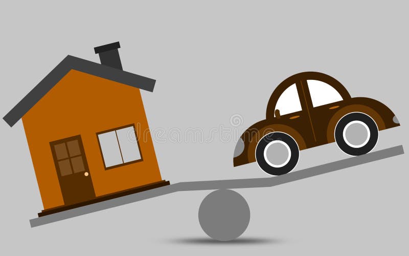 Balance Concept of a House and a Car Stock Illustration - Illustration ...