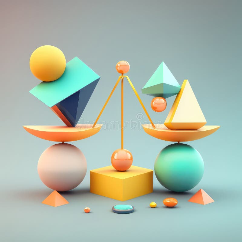 Balance Concept. Illustration of Colored Geometric Shapes in 3d Style ...