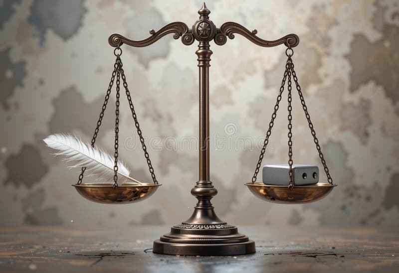 Balance of Justice Represented by a Feather and a Cube Stock ...
