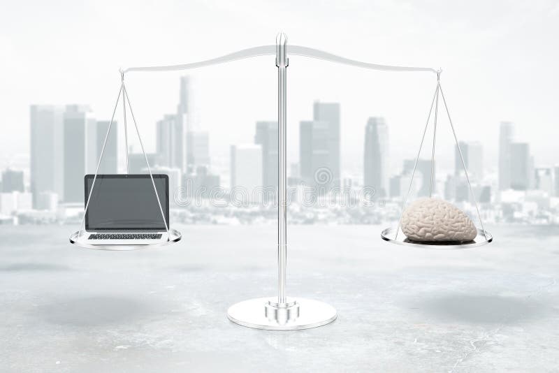 Balance with Laptop and Brain Stock Illustration - Illustration of ...