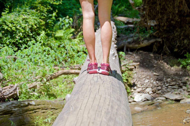 Balance on Log stock photo. Image of summer, trees, running - 95178208