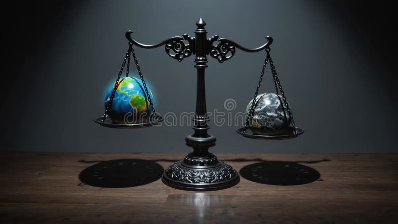 Balance of Nature, Earth and Polluted Earth on Justice Scale Stock ...