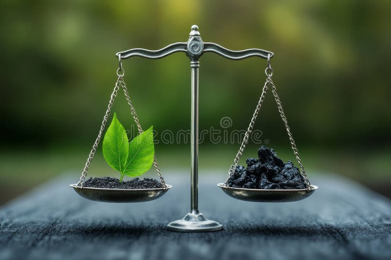 Balance between Nature and Industry Represented by Scales with Leaf ...