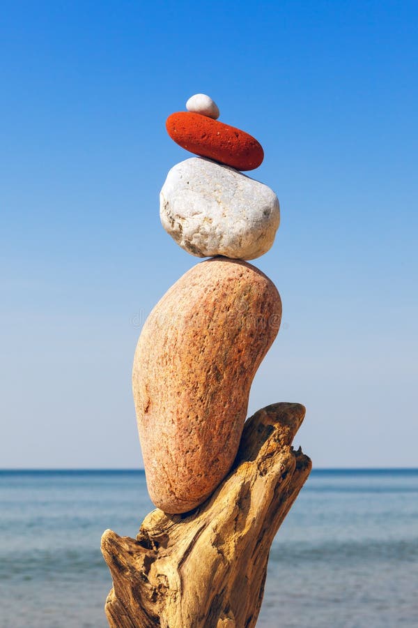 Balance Pebbles on the Clear Blue Sky Background. Concept of Harmony ...