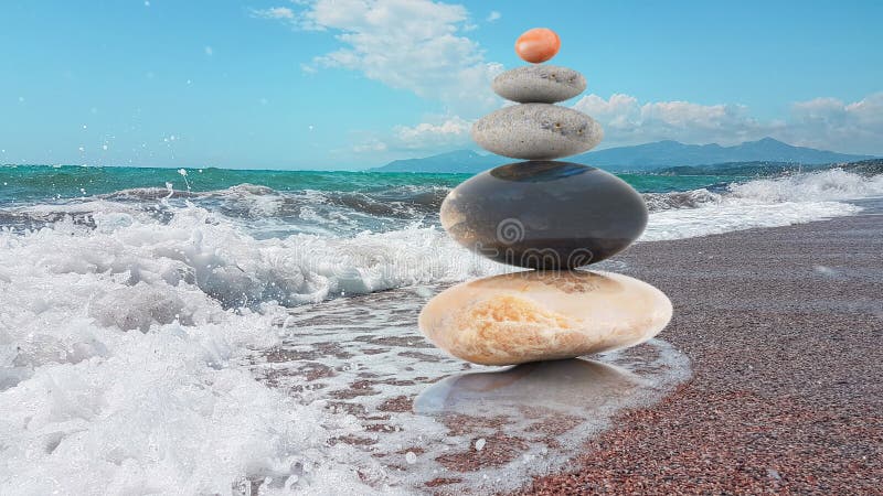 Balance Rocks Just before the Disaser Sea Water Foam Waves Stock Photo ...
