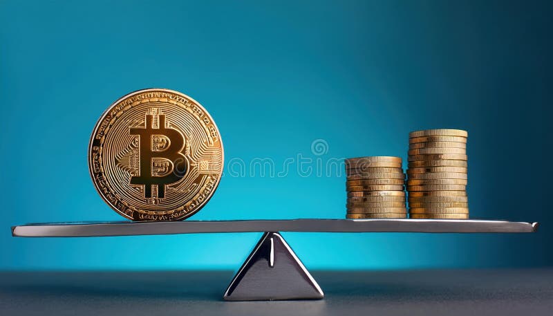 Balance Scale with Bitcoin and Digital Coins, Symbolizing Value and ...
