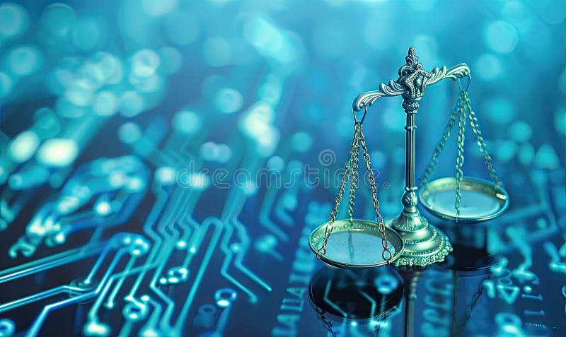 A Balance Scale on a Digital Circuit Board Symbolizing the Intersection ...